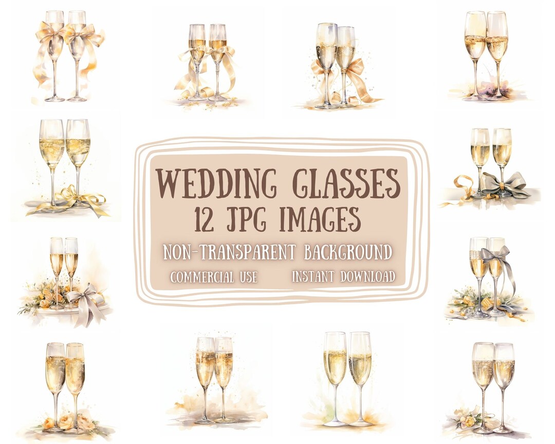 Wedding Glasses Clipart 12 JPG - Watercolor Glasses Illustration ...