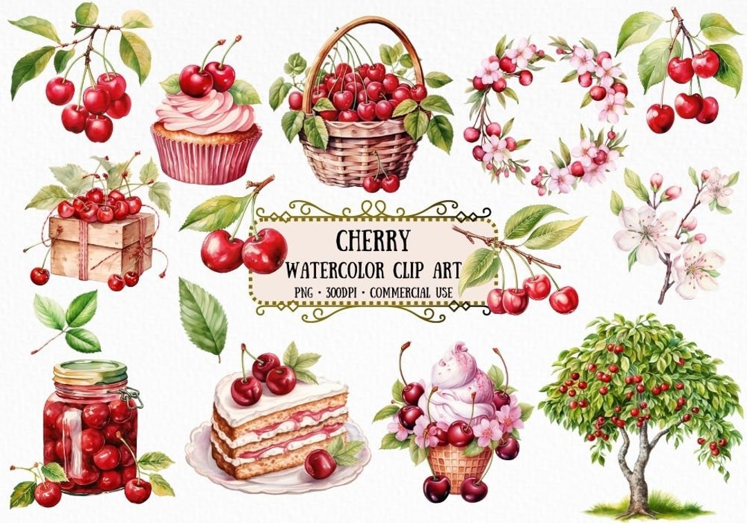 Watercolor Cherry Clip Art 22 PNG Watercolor Fruits Images Cherry Art ...