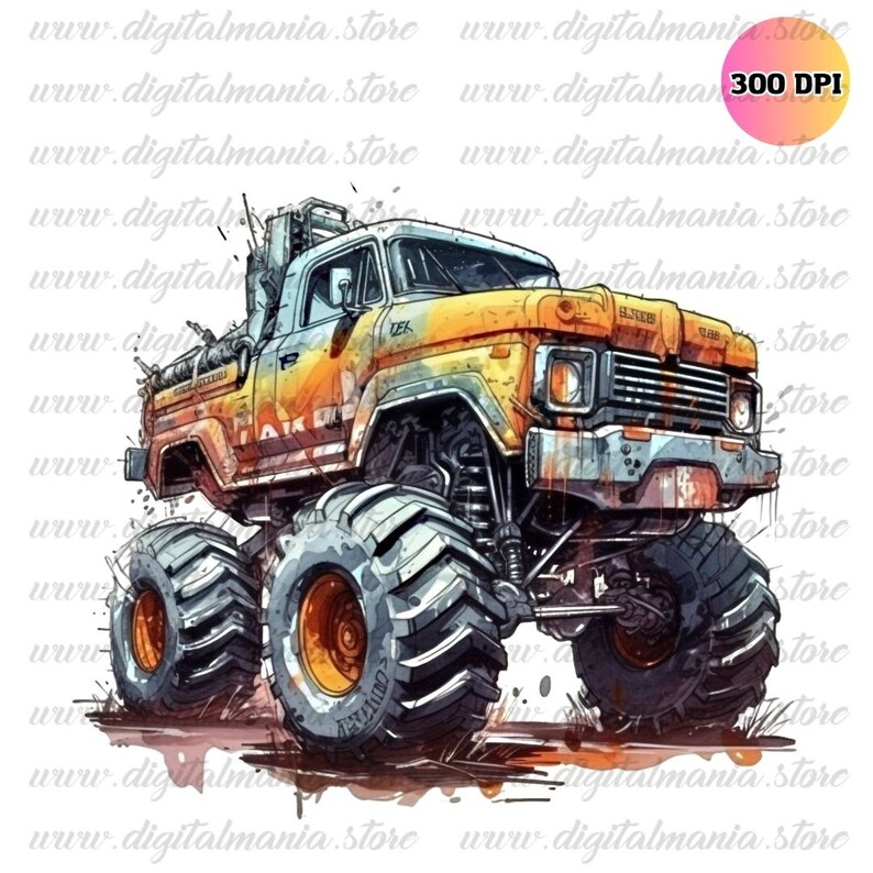 Watercolor Monster Truck PNG Transparent Background - Etsy