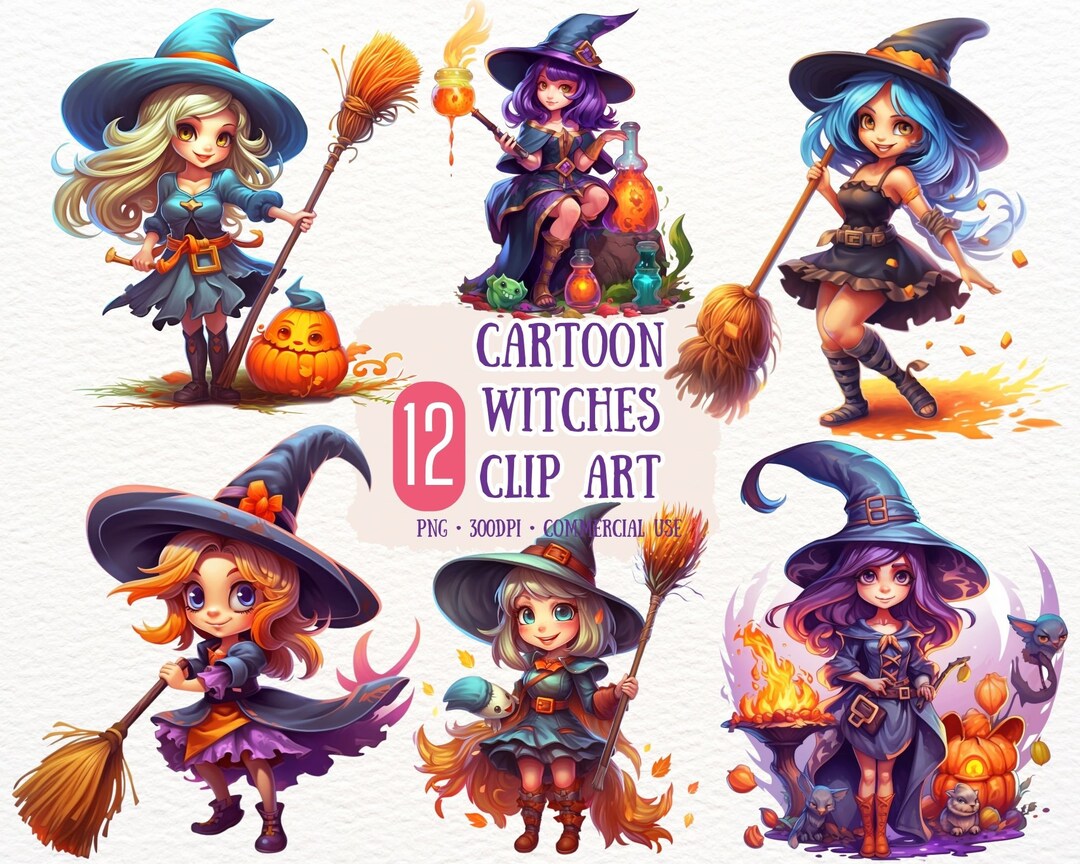 Cartoon Witches Clip Art 12 PNG - Cute Witch PNG Witch Illustrations ...