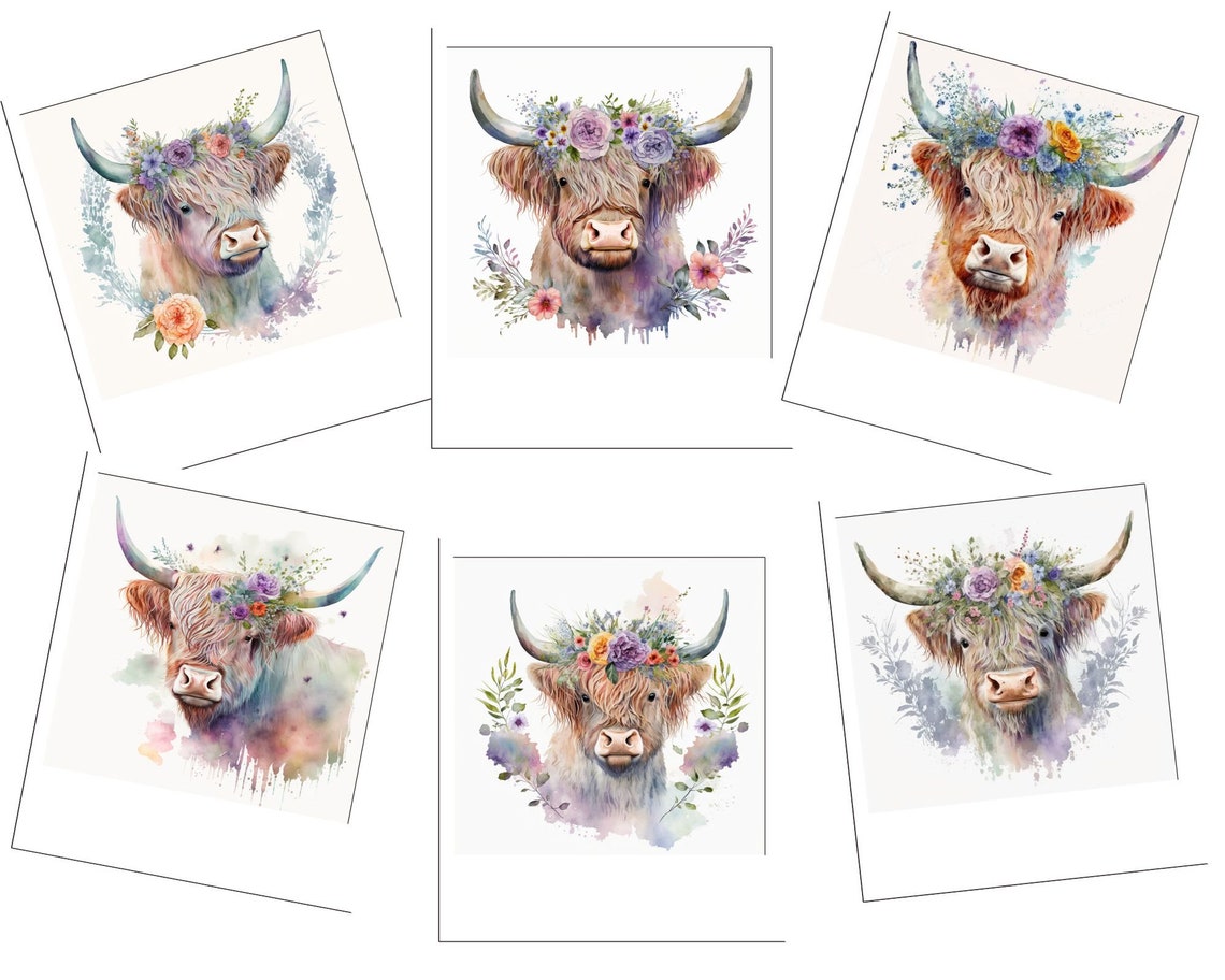 Highland Cow Floral Head 20 JPG Files Highland Cow - Etsy