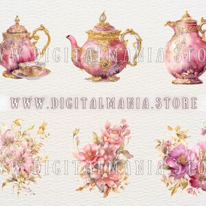 Watercolor Vintage Pink Tea Clip Art - Tea Service PNG - Tea Art PNG ...