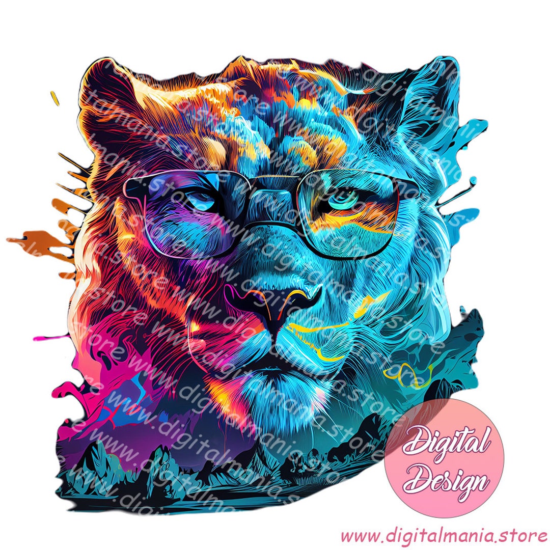 Mountain Lion Synthwave Design PNG 500 Dpi Download PNG for DIY T-shirt ...
