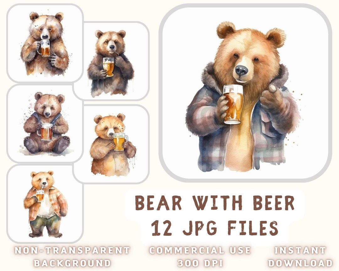 Bear With Beer Watercolor Clip Art 12 JPG - Bear With Beer Images Bears ...