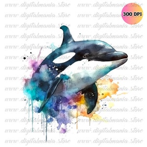 Watercolor Orca PNG - Transparent Background - Beautiful Sea Orcas ...