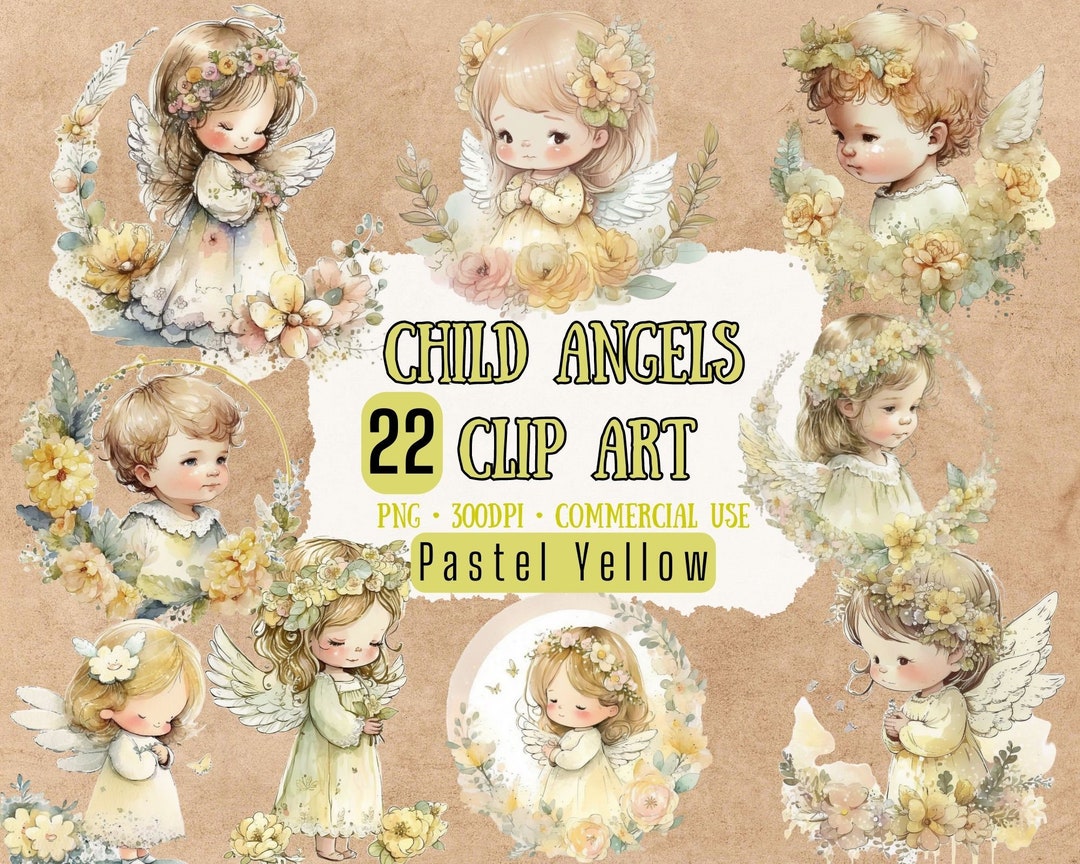 Child Angels Clipart Pastel Yellow 22 PNG Angels Illustration Clip Art ...