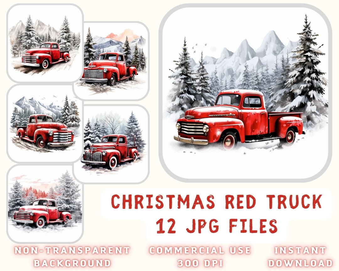 Christmas Red Truck Watercolor Clip Art 12 JPG - Christmas Clipart ...