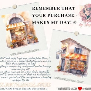 Watercolor Italian Street Shops Clip Art 12 PNG - Shop Illustrations ...