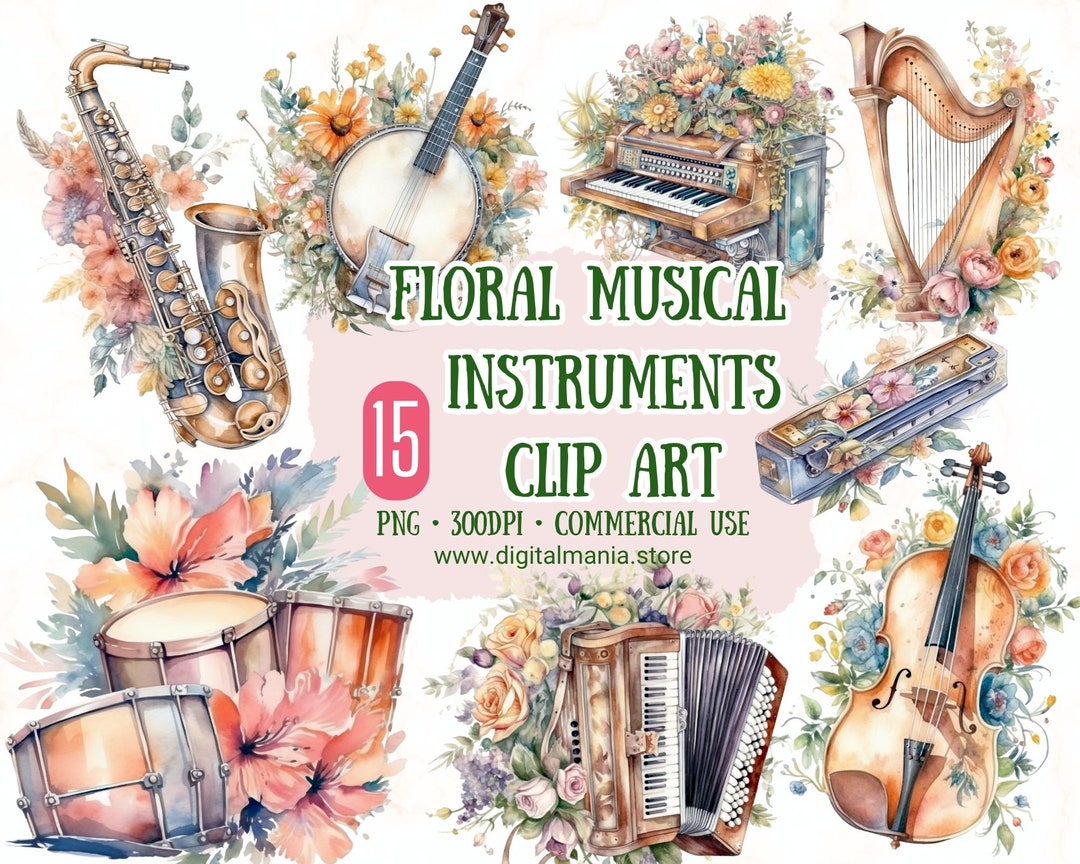 Watercolor Musical Instruments Clip Art 15 PNG Musical Instruments ...