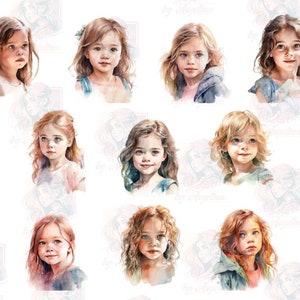 Child Girl and Boys Portrait Watercolor Clip Art 20 PNG - Watercolor ...