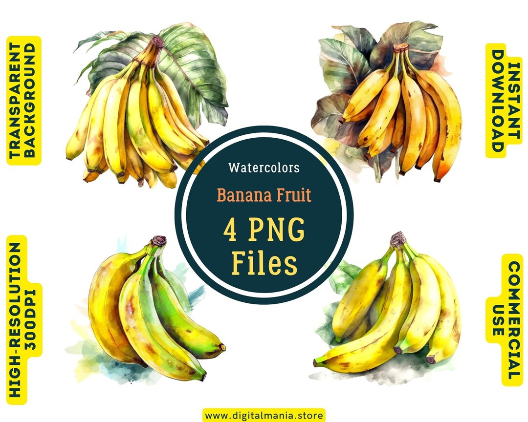 Bananas Watercolor PNG - Transparent Background - Banana Art, Fruits ...