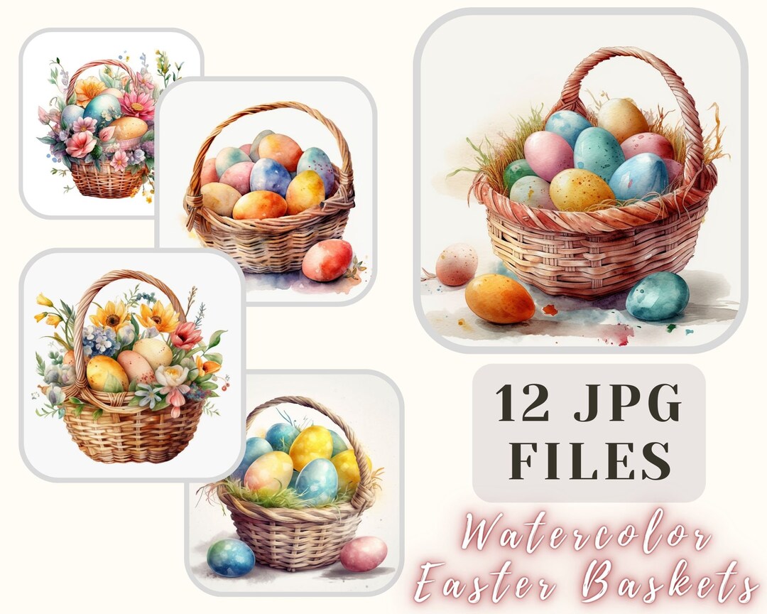 Easter Baskets Collection 12 JPG Watercolor Easter Basket Illustration ...