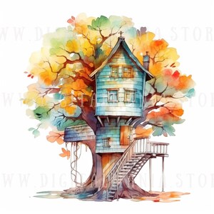 Whimsical Treehouse Watercolor Clip Art - Instant Download for ...