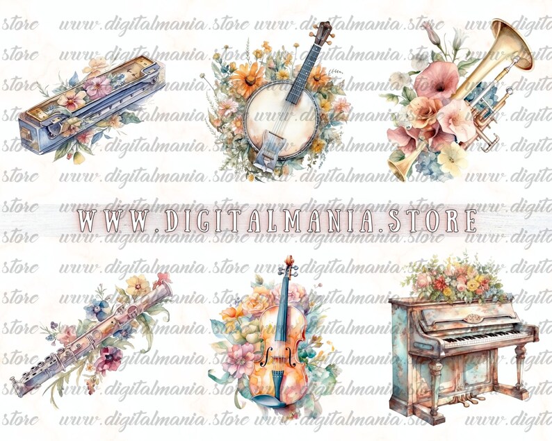 Watercolor Musical Instruments Clip Art 15 PNG Musical - Etsy