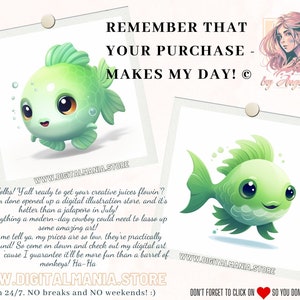 Kawaii Fish Watercolor Clipart 12 JPG Fish Clip Art Cartoon Fish Mix ...