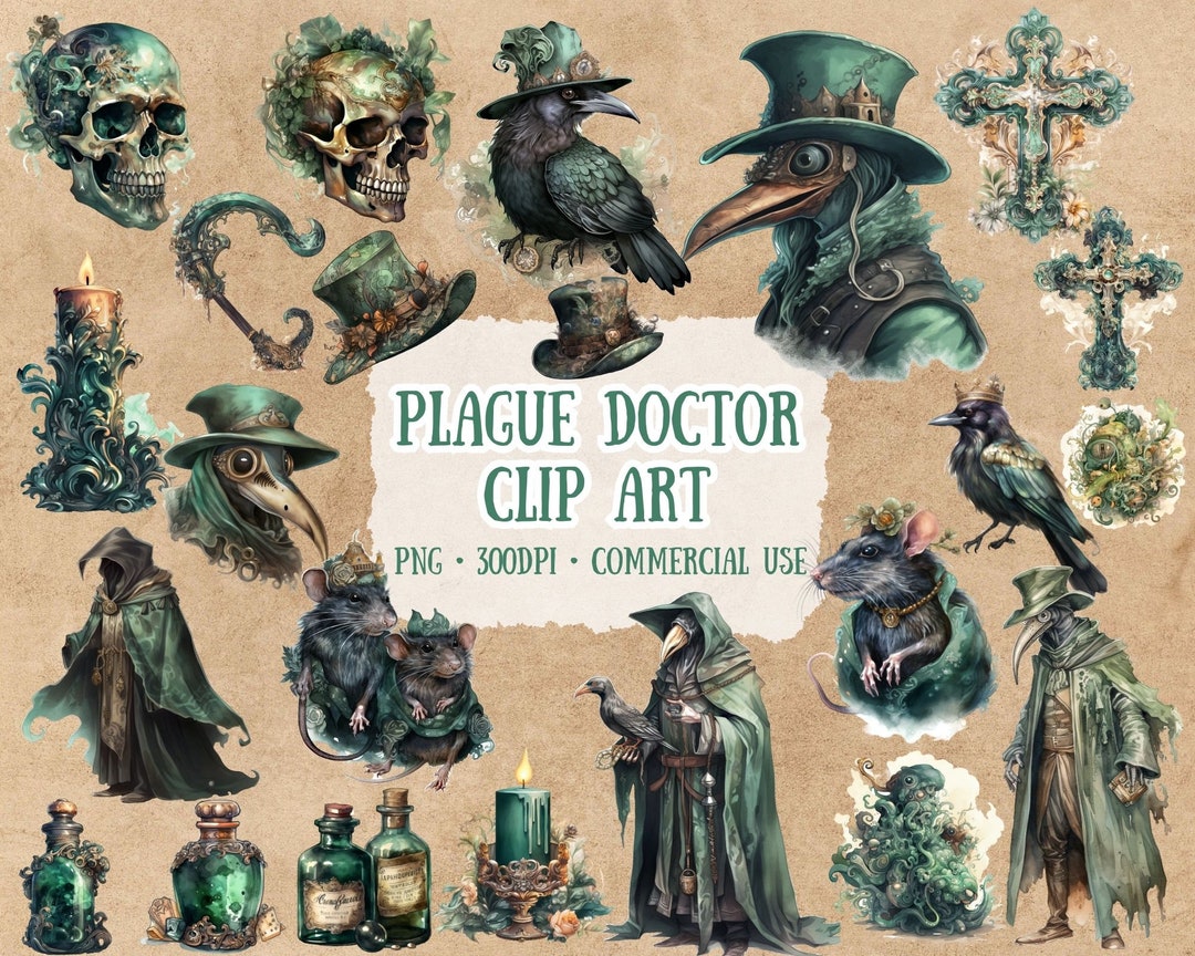 Watercolor Plague Doctor Clipart PNG - Plague Doctor Bundle, Skulls Png ...
