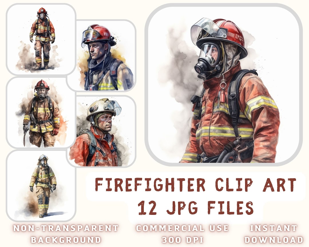 Firefighter Watercolor Clip Art 12 JPG - Fireman Images Firefighter Art ...