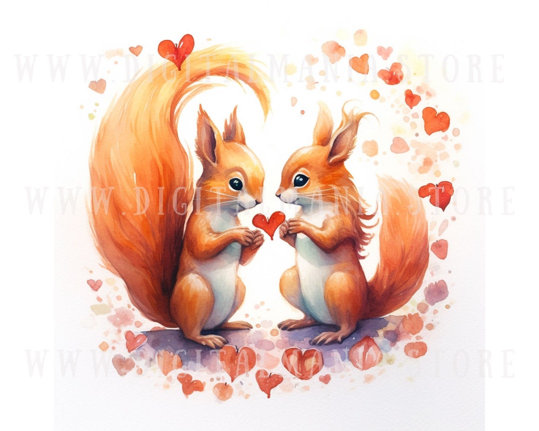 Squirrells in Love Watercolor Clip Art 12 JPG Valentines Day ...