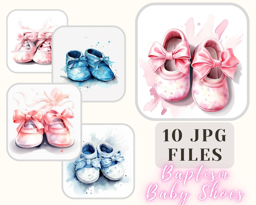 Baptism Baby Shoes Collection 10 JPG Watercolor Baby Shoes Illustration ...