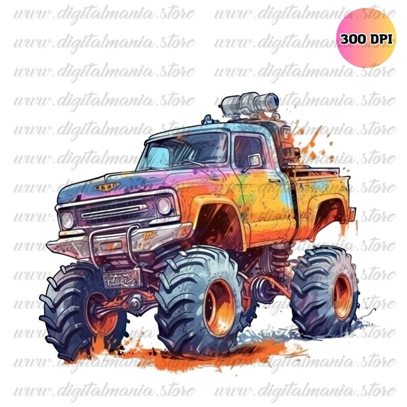 Watercolor Monster Truck PNG Transparent Background - Etsy