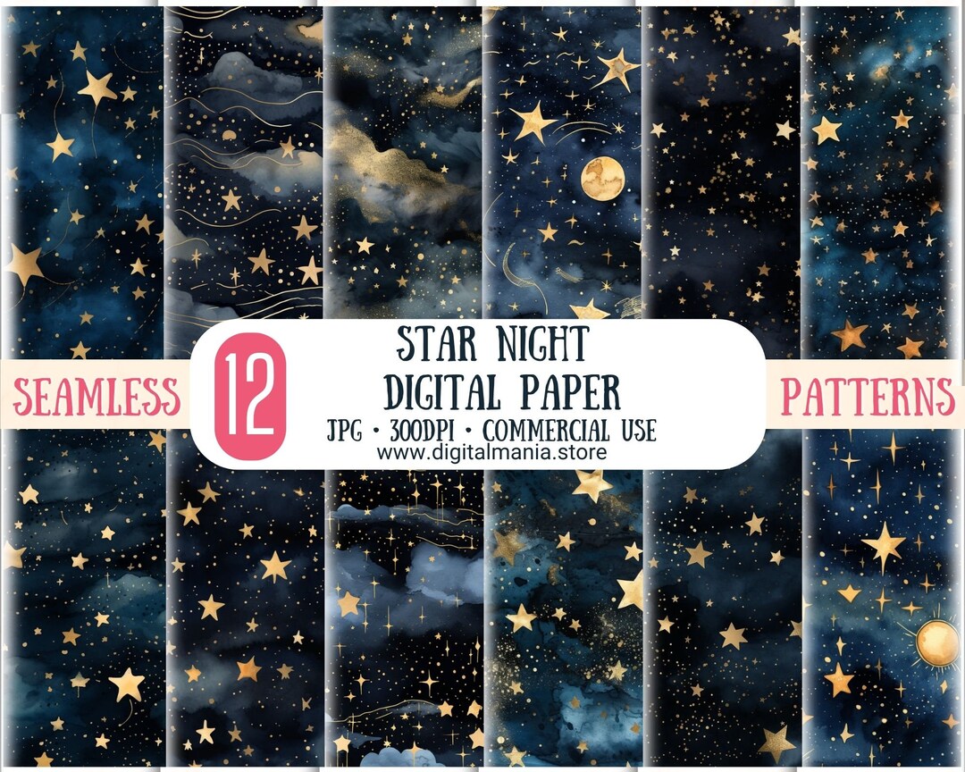 Star Night Digital Paper, Watercolor Night Texture - Perfect for ...