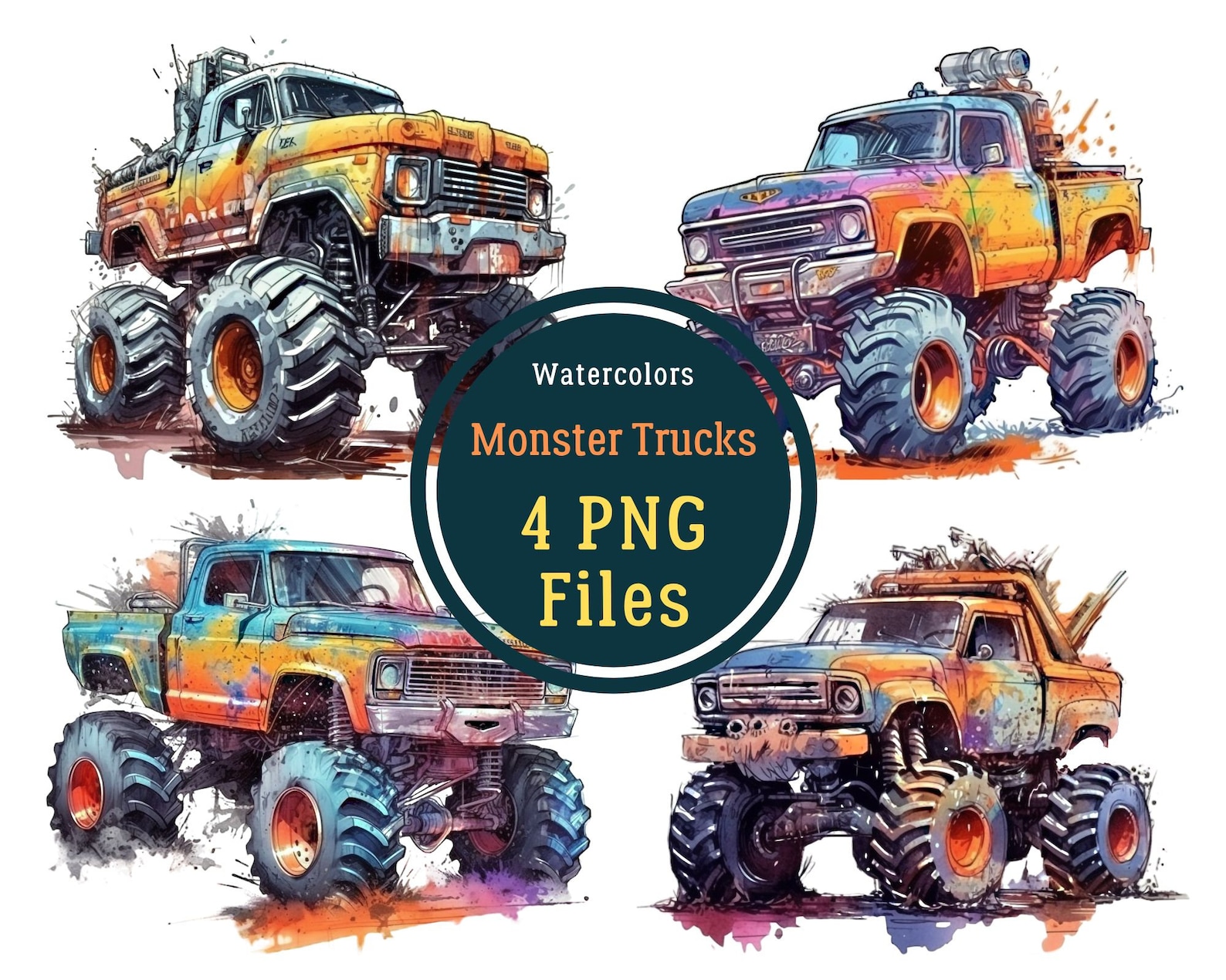 Watercolor Monster Truck PNG Transparent Background Monster Trucks ...