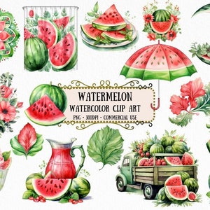 Watercolor Watermelon Clip Art - 16 PNG Watercolor Fruit Illustrations ...