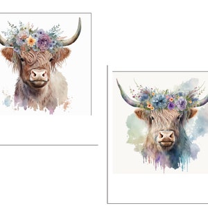 Highland Cow Floral Head 20 JPG Files Highland Cow - Etsy
