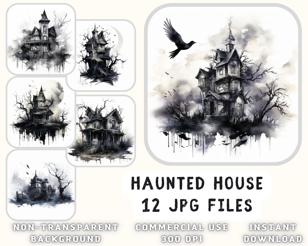 Haunted House Watercolor Clipart 12 JPG Halloween Houses Clipart ...