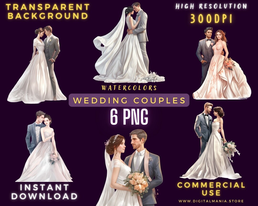 Watercolor Wedding Couples - Transparent PNG - Newlywed Couple Clipart ...