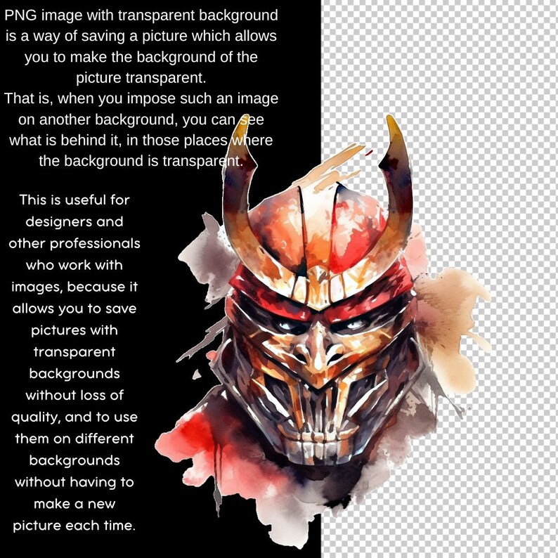 Watercolor Samurai Masks PNG Transparent Background - Etsy