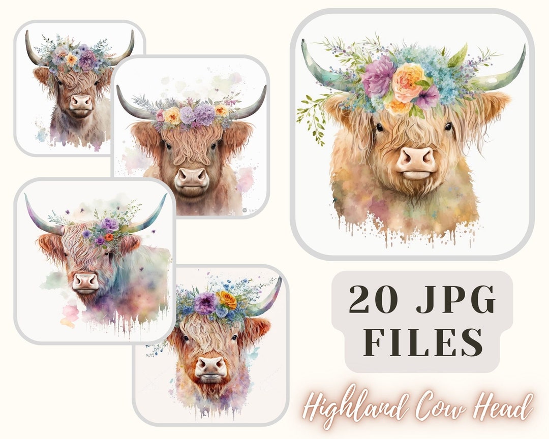 Highland Cow Floral Head 20 JPG Files Highland Cow - Etsy