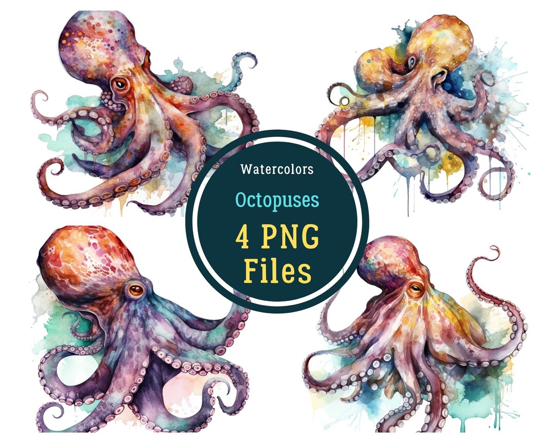 Watercolor Octopus PNG Transparent Background Sea Octopuses Clipart PNG ...
