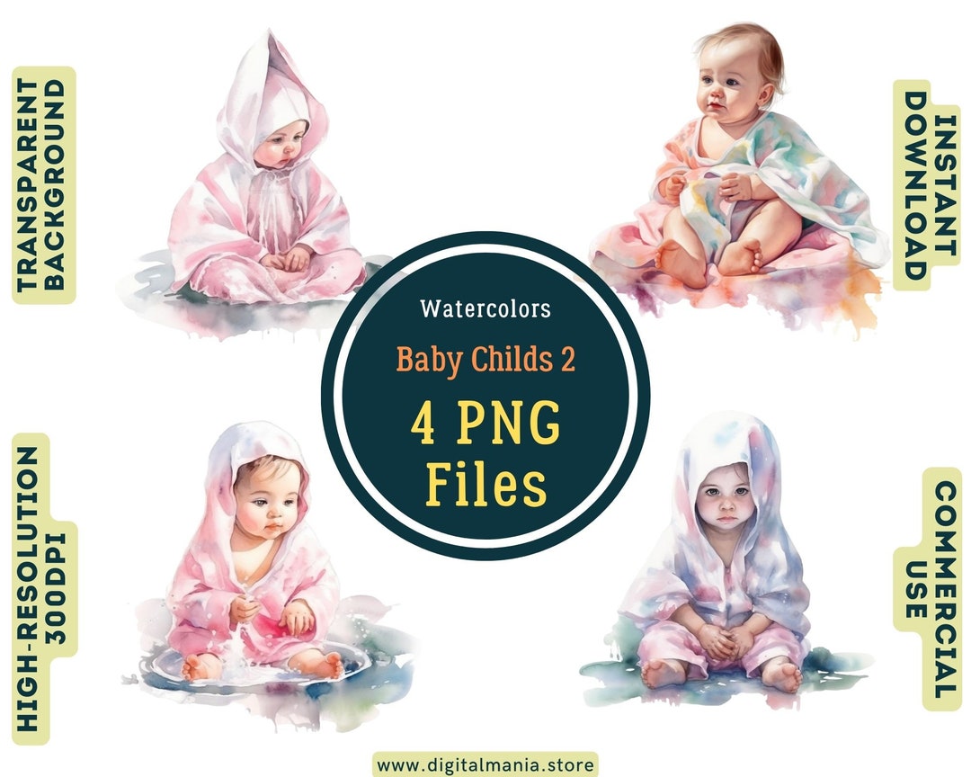 Watercolor Baby Childs 4 PNG - Transparent Background - Newborn Baby ...