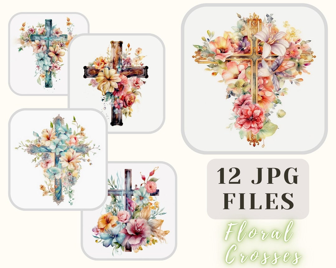 Floral Crosses Collection 12 JPG Watercolor Easter Crosses Illustration ...
