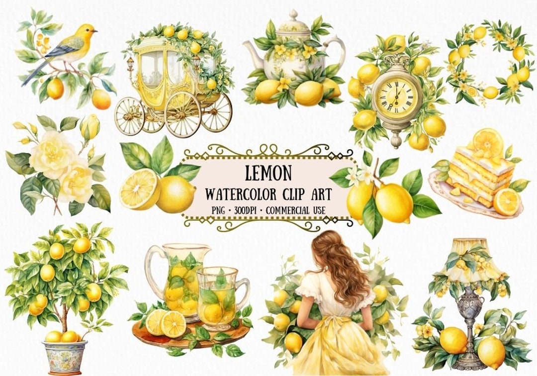 Watercolor Lemon Clip Art - 14 PNG Watercolor Fruits Images Lemon Art ...