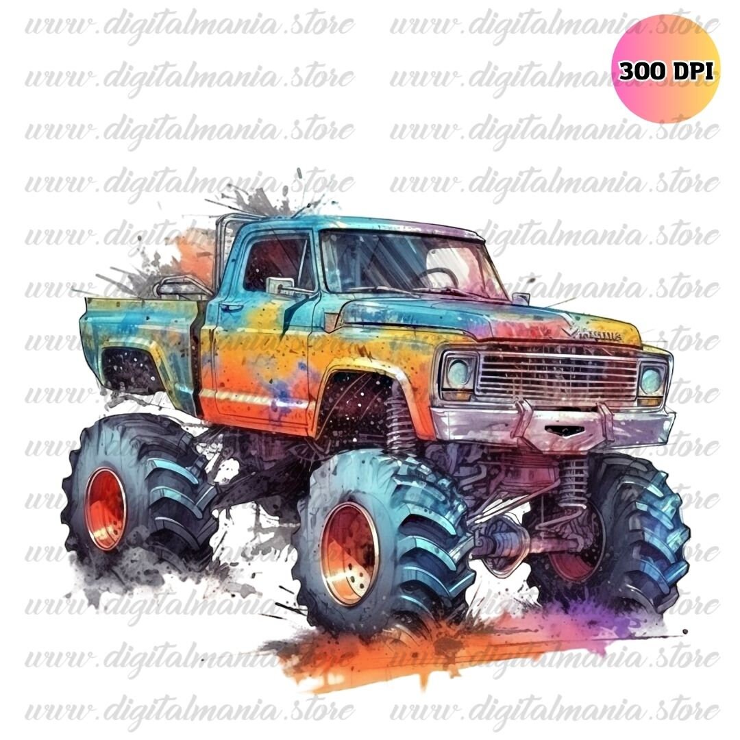 Watercolor Monster Truck PNG Transparent Background - Etsy
