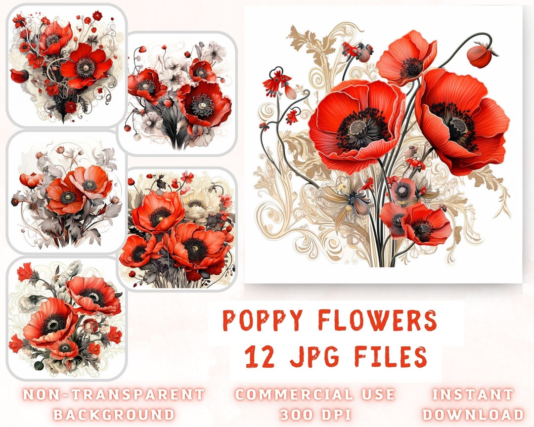 Red Poppy Flowers Clipart - Watercolor Poppy - Red Flowers Clipart for ...