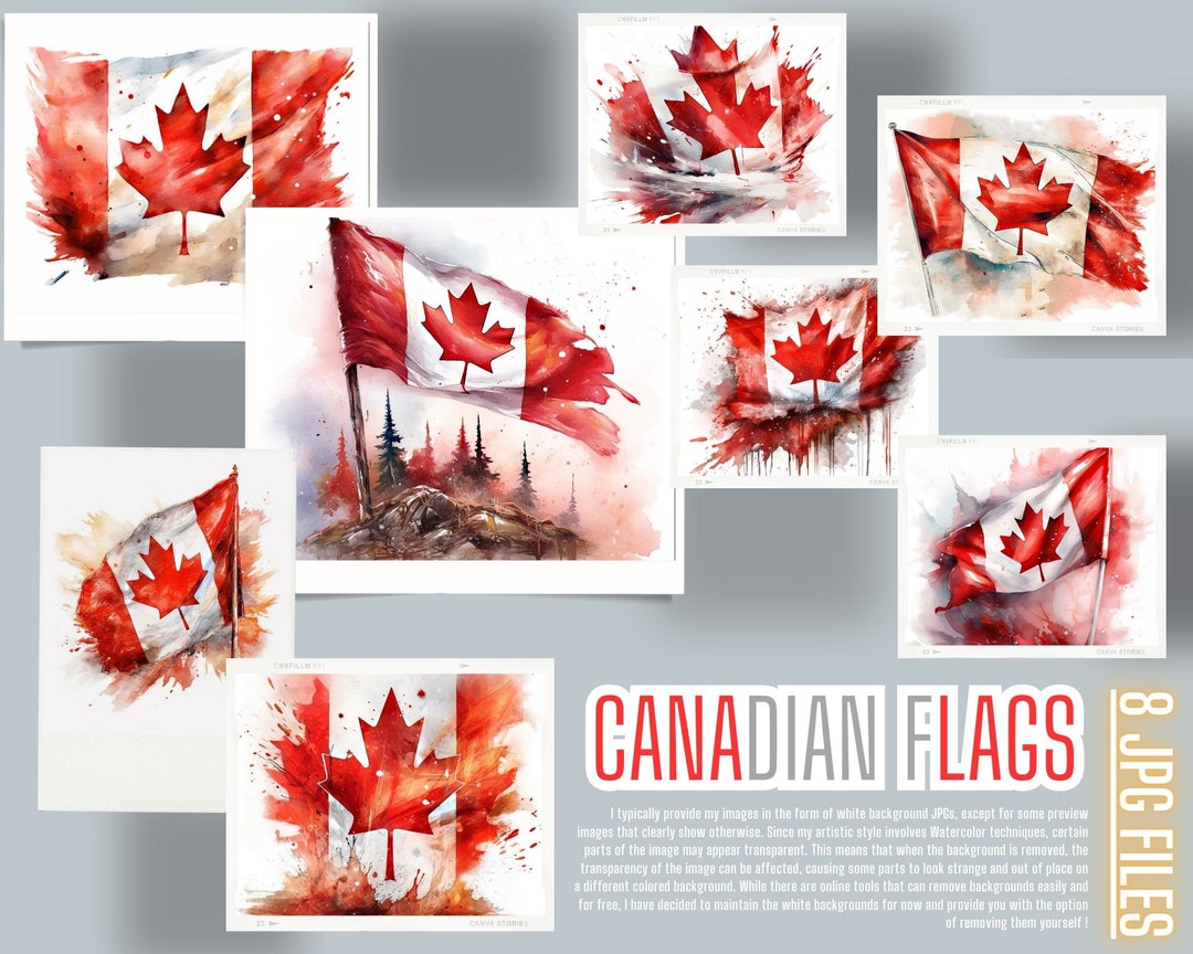 Canadian Flag Watercolor Collection 8 JPG Files Art Illustration Canada ...
