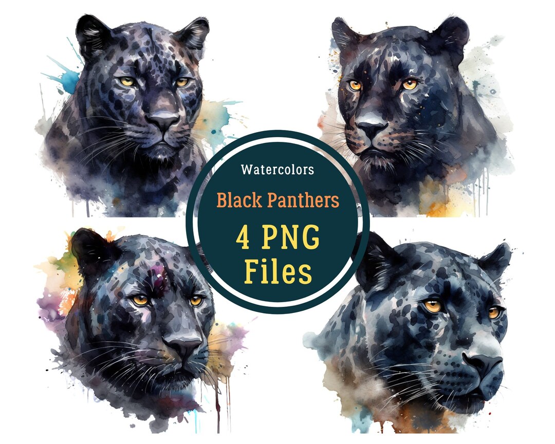 Watercolor Black Panther PNG - Transparent Background - Panther Clipart ...