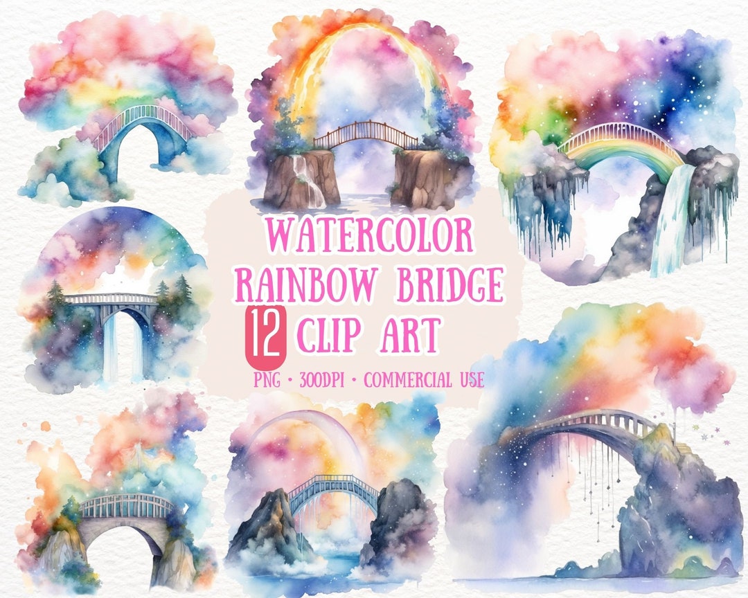 Rainbow Bridge Watercolor Clip Art 12 PNG - Rainbow Illustrations PNG ...