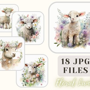 Floral Lamb Clipart Collection 18 JPG Files Lamb Illustration Cute ...