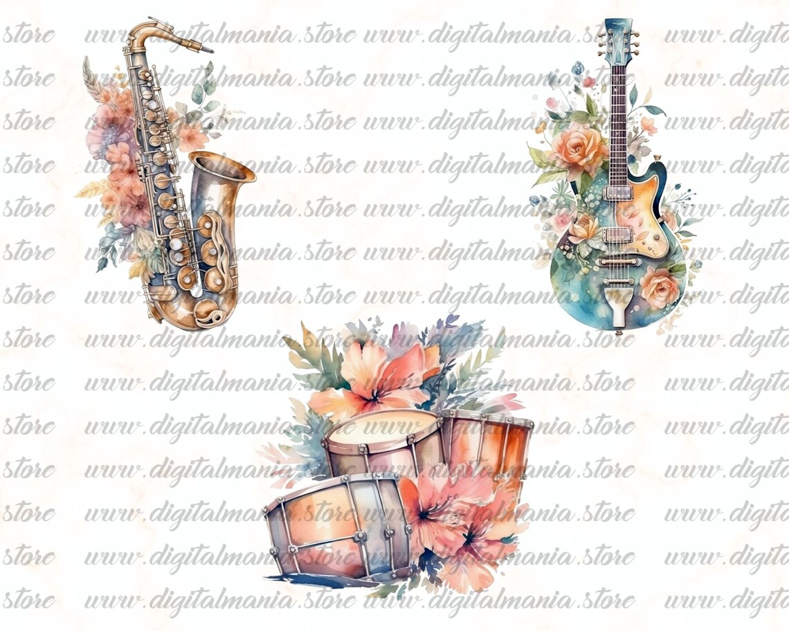 Watercolor Musical Instruments Clip Art 15 PNG Musical Instruments ...