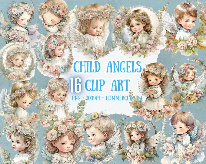 Child Angels Clipart 16 PNG Files Cute Angels Illustration Angel Art ...