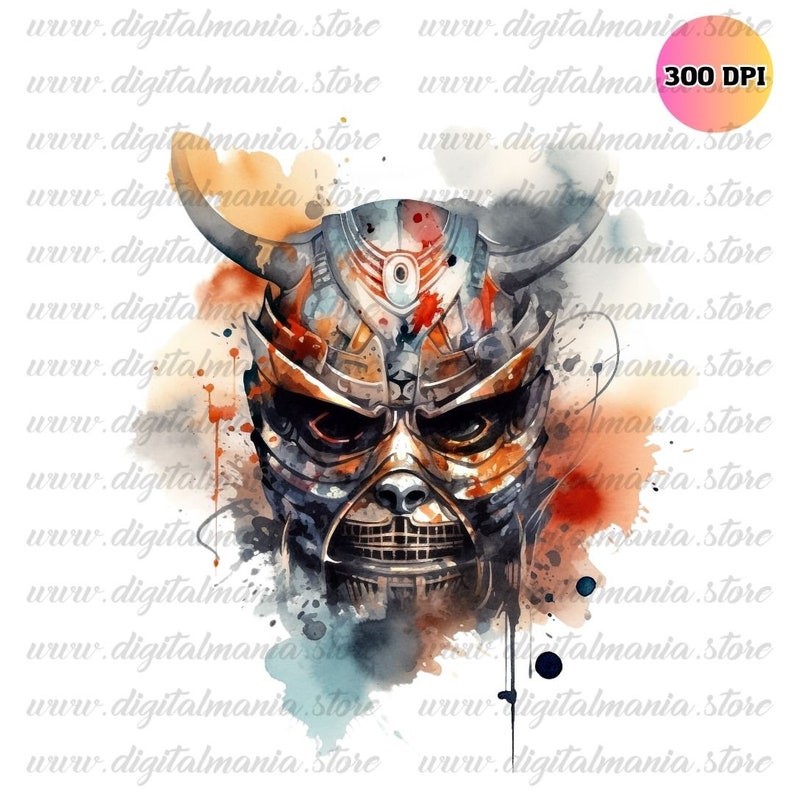 Watercolor Samurai Masks PNG Transparent Background - Etsy