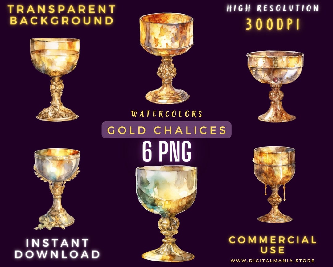 Watercolor Gold Chalices - Transparent PNG - Baptism Gold Chalices ...