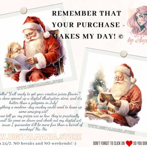 Santa Reading Letters Watercolor Clipart 12 JPG - Santa Claus Christmas ...