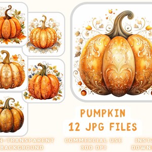 Pumpkin Watercolor Clipart 12 JPG Halloween Clip Art Pumpkins Clip Art ...