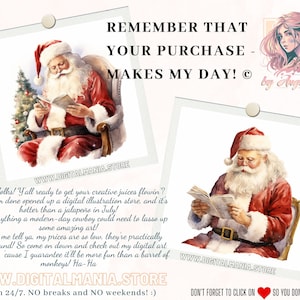 Santa Reading Letters Watercolor Clipart 12 JPG - Santa Claus Christmas ...