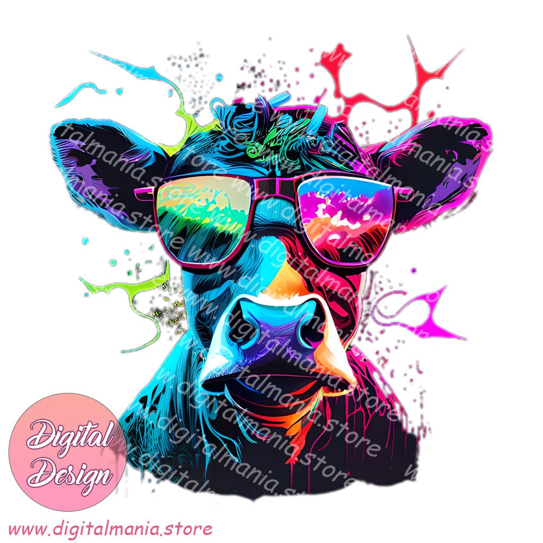 Coole Kuh Design Clip Art Synthwave PNG, lustige Kuh Bild, digitale ...